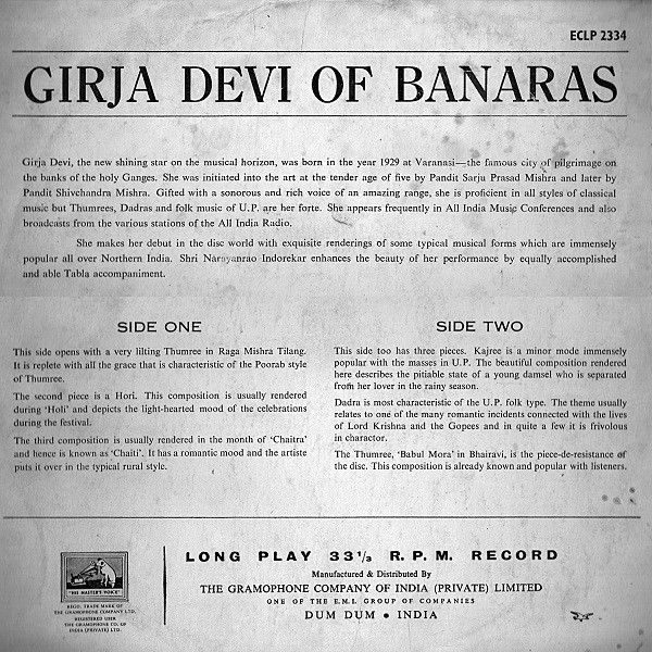 Girja Devi Of Banaras - Lp Record - RGH India