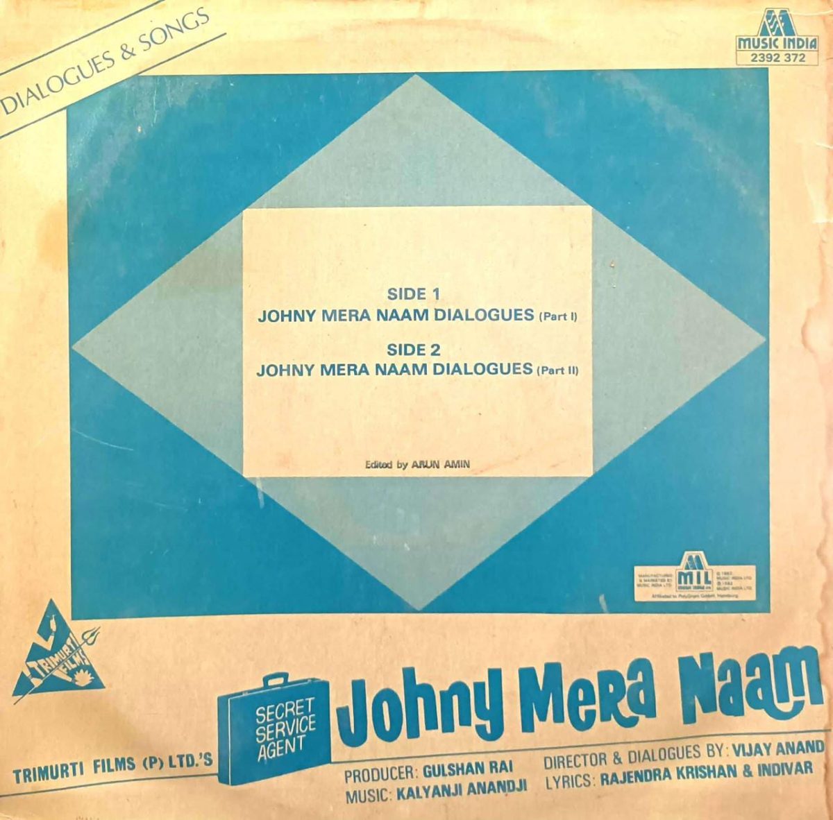 Johny Mera Naam ( Dialogues & Songs ) - Lp Record - RGH India